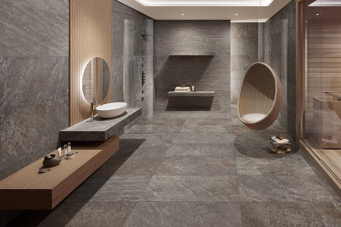 Elegant, modern stone look porcelain stoneware for lofts