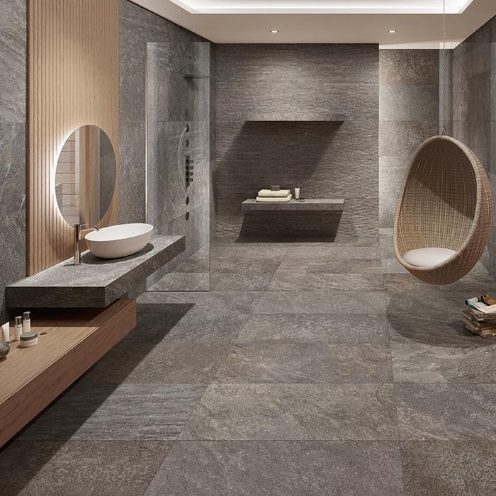 Elegant, modern stone look porcelain stoneware for lofts