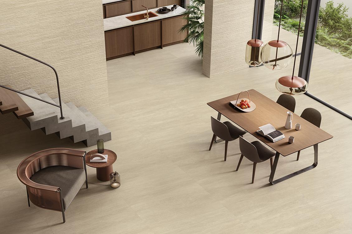 Elegant, modern stone look porcelain stoneware for lofts