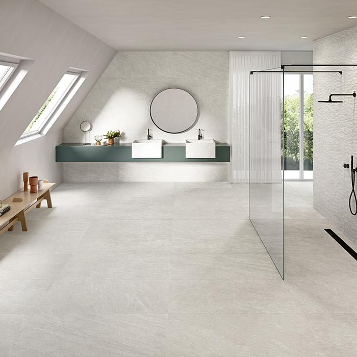 Elegant, modern stone look porcelain stoneware for lofts