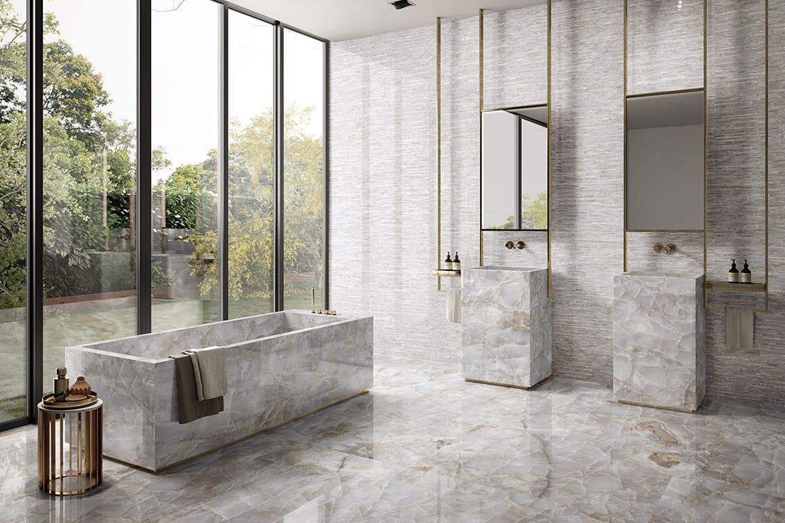 Marble-effect tiles: discover the charm of large sizes