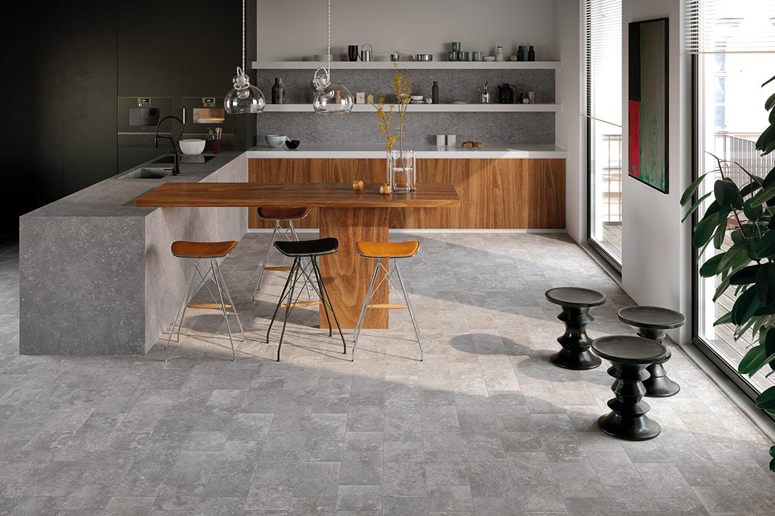Elegant, modern stone look porcelain stoneware for lofts